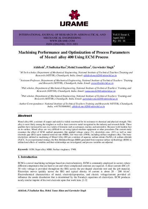 pdf machining performance and optimization of process parameters of