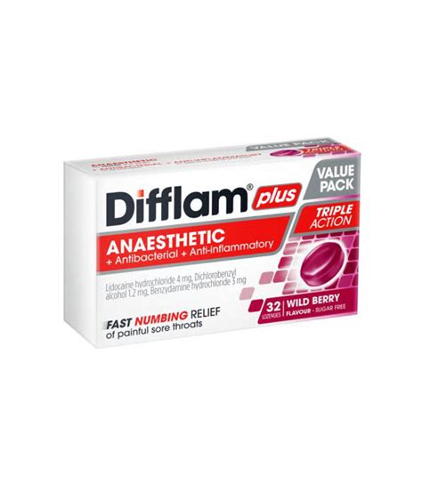 Difflam Plus Anaesthetic Antibacterial Anti Inflammatory Wild Berry