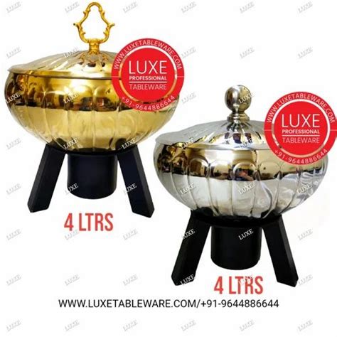 Golden Round Small Chafing Dishes For Restaurant Capacity 4 Ltrs At