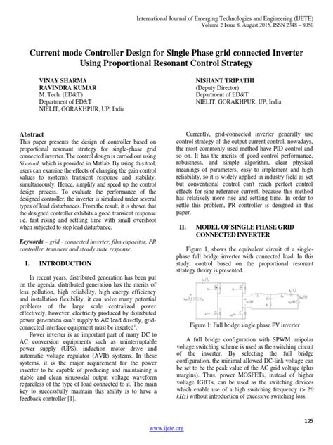 Current Mode Controller Design For Single Phase Grid Connected Inverter