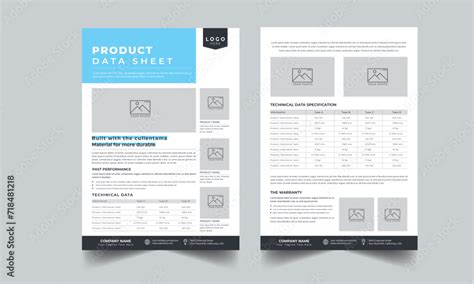 Product Data Sheet Technical Data Sheet Layout Template Design Stock Vector Adobe Stock