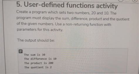 Solved 5 User Defined Functions Activity Create A Program
