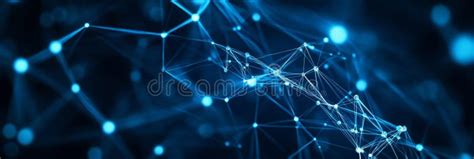 Abstract Blue Network Digital Art Of Interconnected Nodes And Lines On Dark Bokeh Background