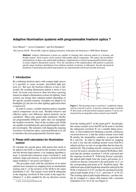 Pdf Adaptive Illumination Systems With Programmable Freeform Optics