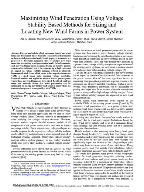 Maximizing Wind Penetration Using Voltage Stability Based Methods For Sizing And Locating New