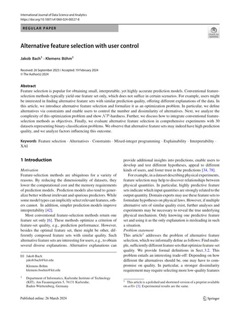 Pdf Alternative Feature Selection With User Control
