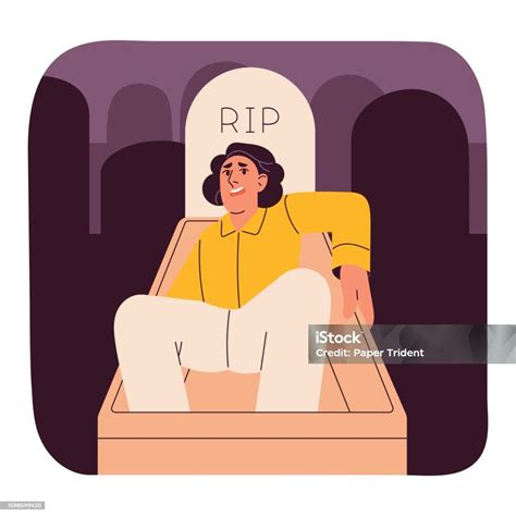 타나토포비아 죽음 공포증 사람은 무덤에 떨어졌고 사람은 죽는 것을 두려워하고 산 채로 묻히고 끝을 두려워합니다 두려움 정신 장애 심리적 문제의 심리학 플랫 벡터 그림