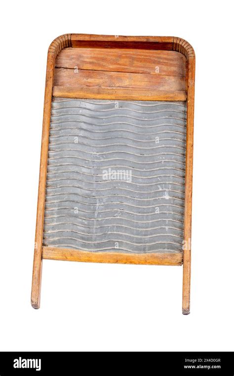 Vintage Wooden Washboard For Retro Laundry Chores On White Background