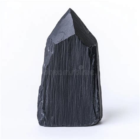 Black Textured Angular Stone Sculpture On White Background Stock