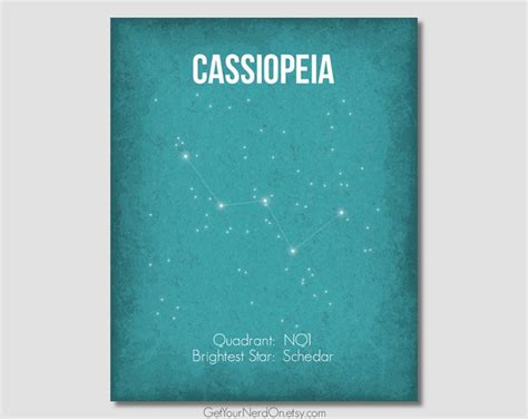 Cassiopeia Print Constellation Poster Astronomy Wall Art Unique Home