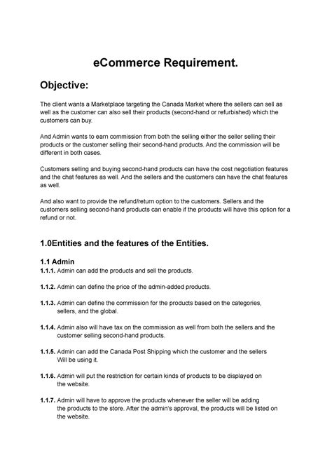 Ecommerce Requirement Ecommerce Requirement Objective The Client Wants A Marketplace