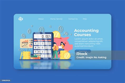 현대 플랫 디자인 벡터 일러스트 회계 과정 방문 페이지 및 웹 배너 템플릿 금융 교육 교육 디지털 교육 거리 교육 부기 돈 계산
