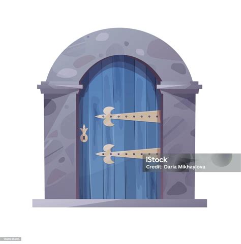 금속 둥근 손잡이와 흰색 아치와 골동품 중세 나무 문 성 교회 또는 집의 입구 게이트 0명에 대한 스톡 벡터 아트 및 기타 이미지 Istock