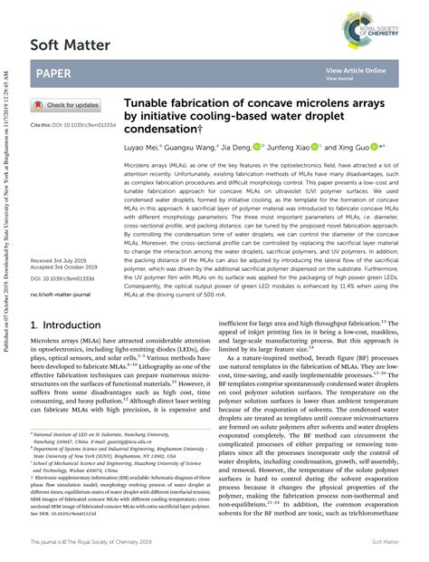 Pdf Tunable Fabrication Of Concave Microlens Arrays By Initiative Cooling Based Water Droplet
