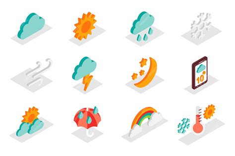 Premium Vector Weather Forecast Concept 3d Isometric Icons Set Pack Isometry Elements Of Cloud