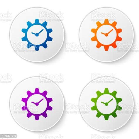 색상 시간 관리 아이콘 흰색 배경에 고립입니다 시계 및 기어 기호입니다 원 버튼의 색상 아이콘을 설정 합니다 벡터 일러스트 0명에 대한 스톡 벡터 아트 및 기타 이미지