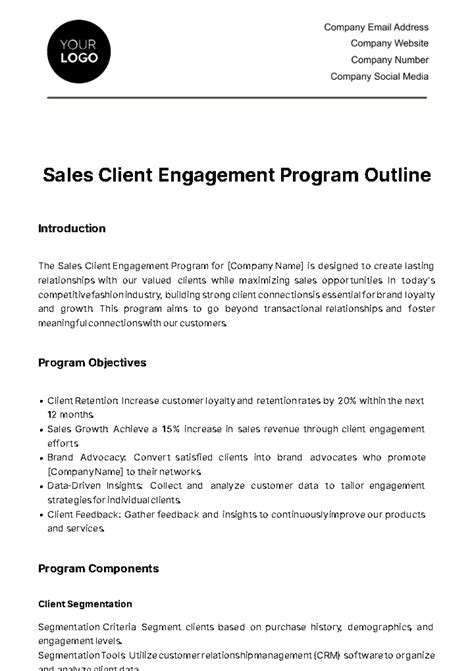 Free Sales Client Engagement Program Outline Template To Edit Online Free Sales Client Engagement Program Outline Template To Edit Online