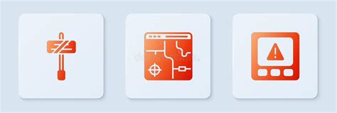 Set Infographic Of City Map Road Traffic Sign And Gps Device Error White Square Button Vector