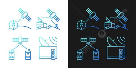 Gradient Icon Set Of Communication Satellites For Dark And Light Modes Vector Clipart Dark