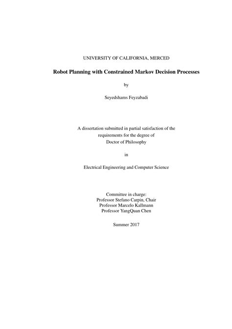 PDF Robot Planning With Constrained Markov Decision Processes