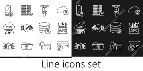 Set Line Credit Card With Lock Computer Api Interface Electric Scooter Cyber Security Cloud