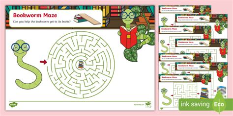free bookworm maze activity worksheets profesor hizo