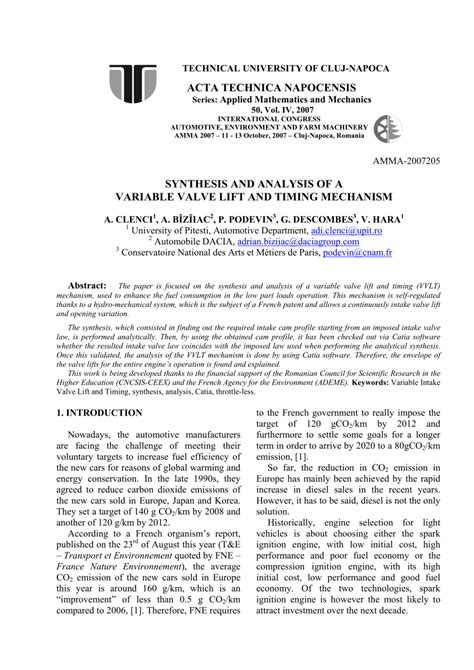PDF Synthesis And Analysis Of A Variable Valve Lift And Timing Mechanism