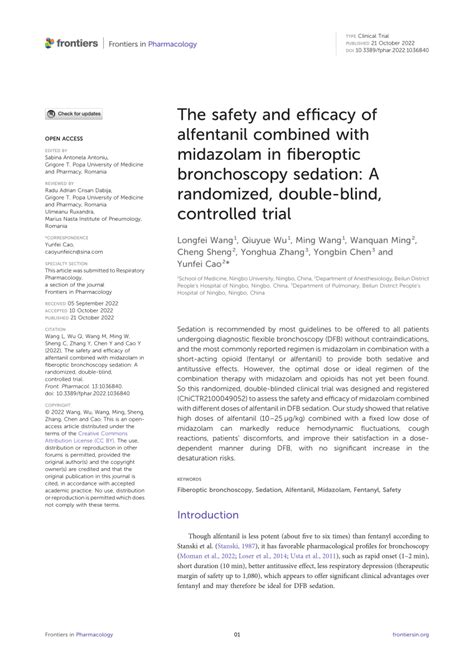 Pdf The Safety And Efficacy Of Alfentanil Combined With Midazolam In Fiberoptic Bronchoscopy