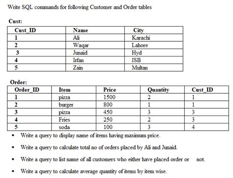 solved write sql commands for following customer and order