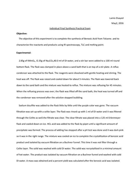 Individual Final Synthesis Practical Exam Lamis Elsayed May2 2016