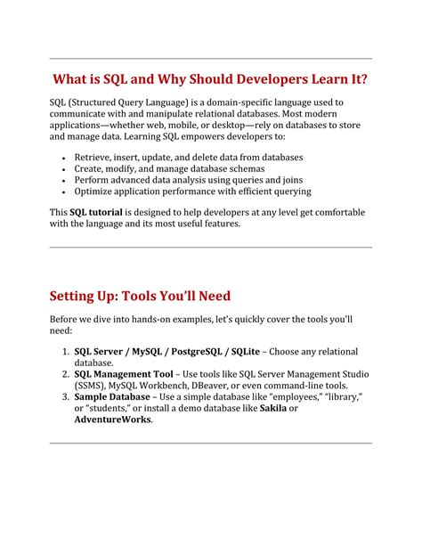 Ppt Sql Tutorial For Developers Learn With Hands On Examples