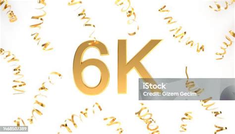 축하 3d 렌더링을 위한 색종이가 있는 황금 6k 추종자 기호 3차원 형태에 대한 스톡 사진 및 기타 이미지 3차원 형태 6 감사합니다 Istock