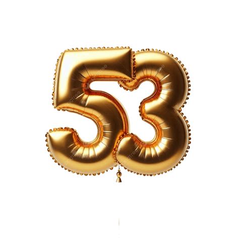 Golden Balloon With Number 53 On White Background Golden Digit