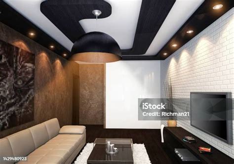 아파트의 거실 디자인의 3d 그림 현대적인 스타일의 객실 인테리어 디자인 0명에 대한 스톡 사진 및 기타 이미지 0명 3차원 형태 가구 Istock