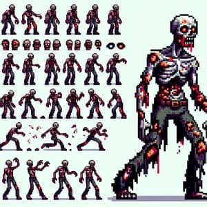 Pixel Art Zombie Sprite Sheet Side View Attack Move Idle