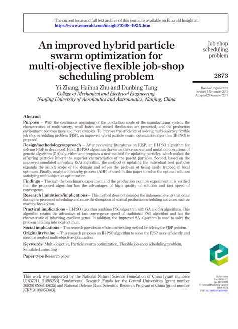 Pdf An Improved Hybrid Particle Swarm Optimization For Multi