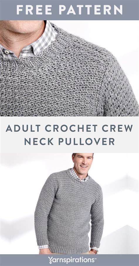 Free Easy Caron Adult Crew Neck Pullover Crochet Pattern Crochet Sweater Pattern Free Crochet