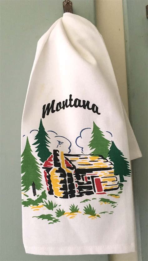 Montana Cabin Towel A Retro Design Printed On Cotton