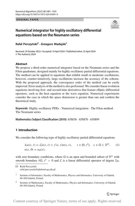 Pdf Numerical Integrator For Highly Oscillatory Differential