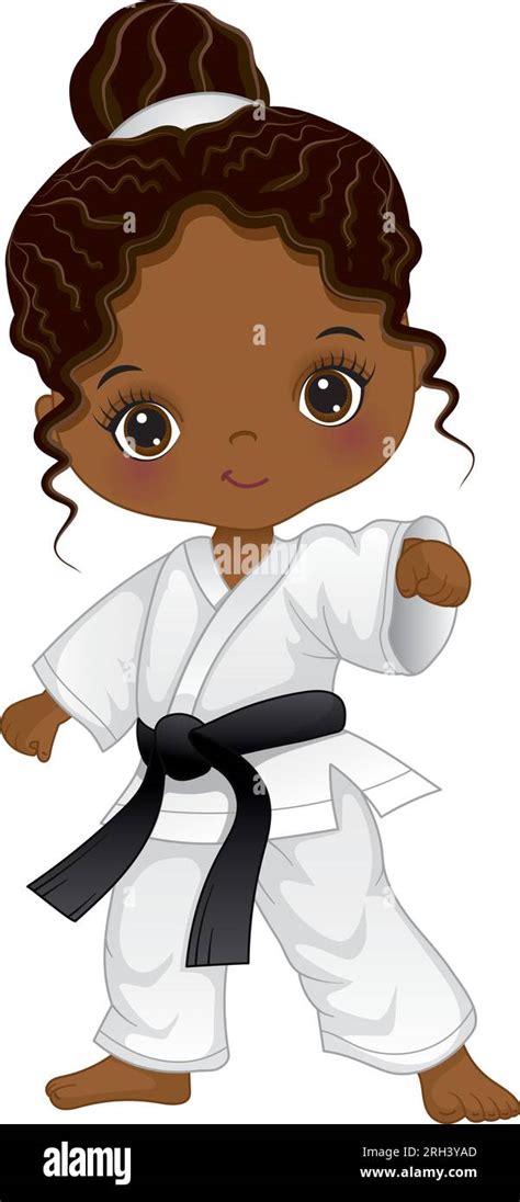 Vector Cartoon Afro Girl Practicing Karate Stock Vector Image And Art Alamy