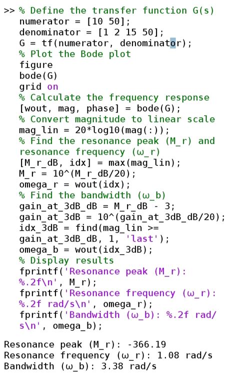 Solved Use Matlab To Plot The Bode Plots For The Transfer Function