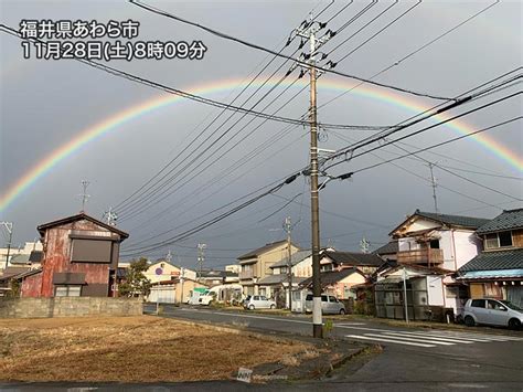 日本海側の各地で「時雨」 雨が止むと虹が現る ウェザーニュース