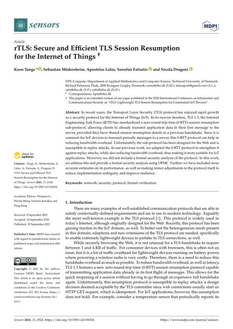 Pdf Rtls Secure And Efficient Tls Session Resumption For The