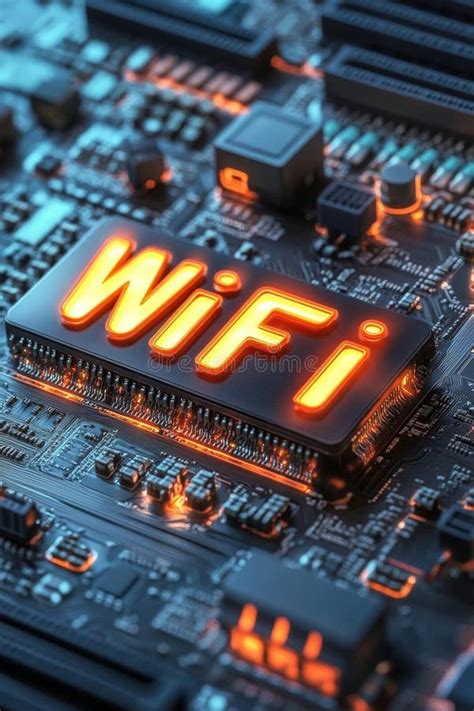 Future Connectivity Glowing Wifi Text On High Tech Circuit Board
