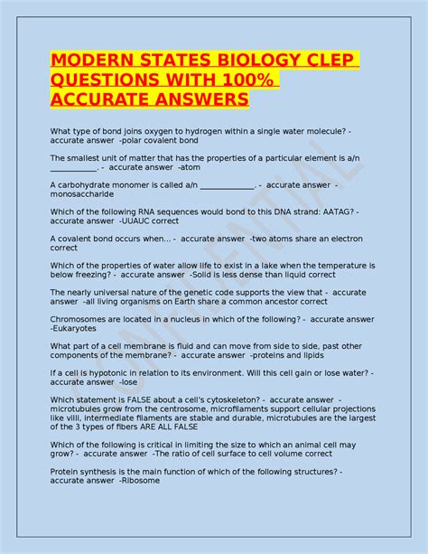 Modern States Biology Clep Questions With 100 Accurate Answers Exams Public Health Docsity
