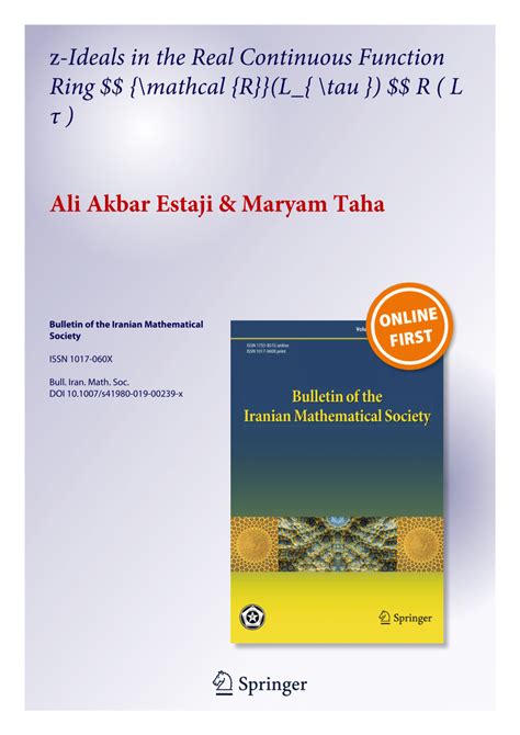 Pdf Z Ideals In The Real Continuous Function Ring Mathcal R L Tau R L τ