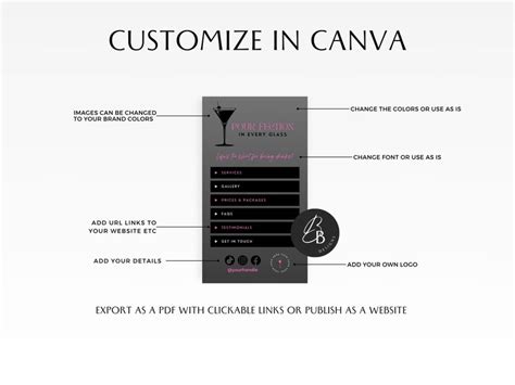 Mobile Bartending Business Card Vertical Quick Links Website Link In Bio Customizable