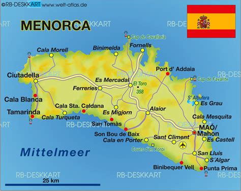 Karte Von Menorca Insel In Spanien Welt Atlasde
