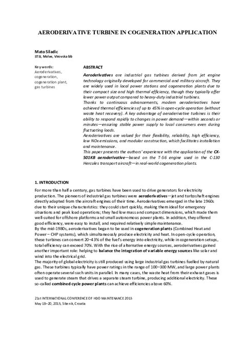 Pdf Aeroderivative Turbine In Cogeneration Application