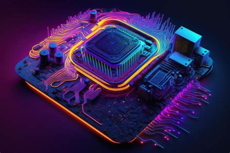 Premium Ai Image Circuit Board With Processor In Neon Lights Colors Generative Ai